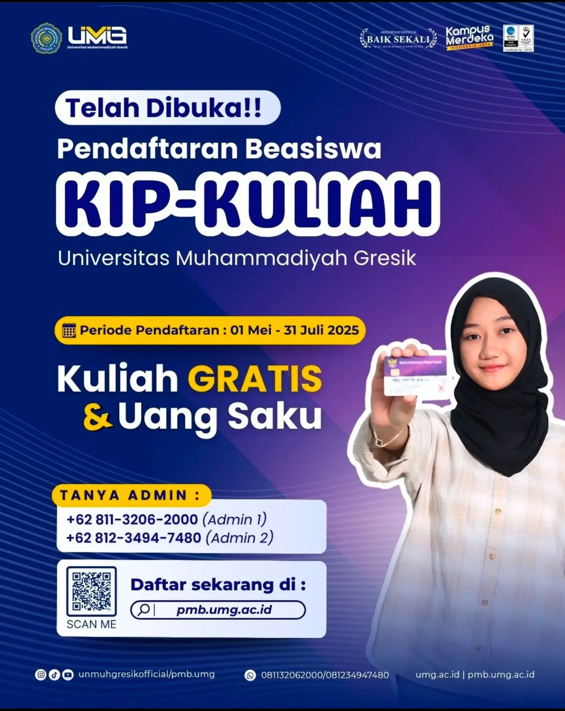 KULIAH BEBAS BIAYA, INI CARA DAFTAR BEASISWA KIP-K UMG 2025